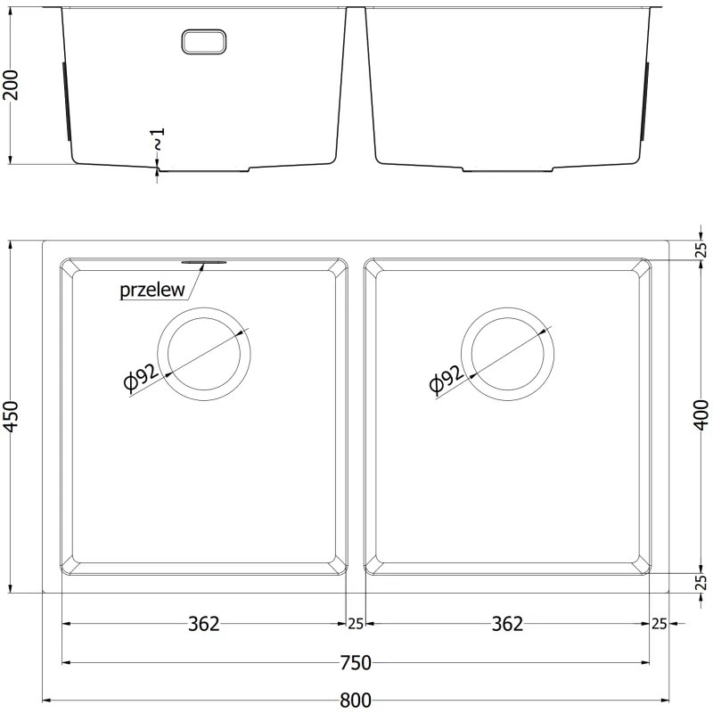 Mexen Binox, 2-komorový nerezový dřez 800 x 450 mm, broušená zlatá, vzor voština, 6421802000-55HC