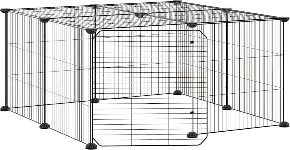 12panelová ohrádka pro zvířata s dvířky černá 70 x 70 x 35 cm ocel 3114054