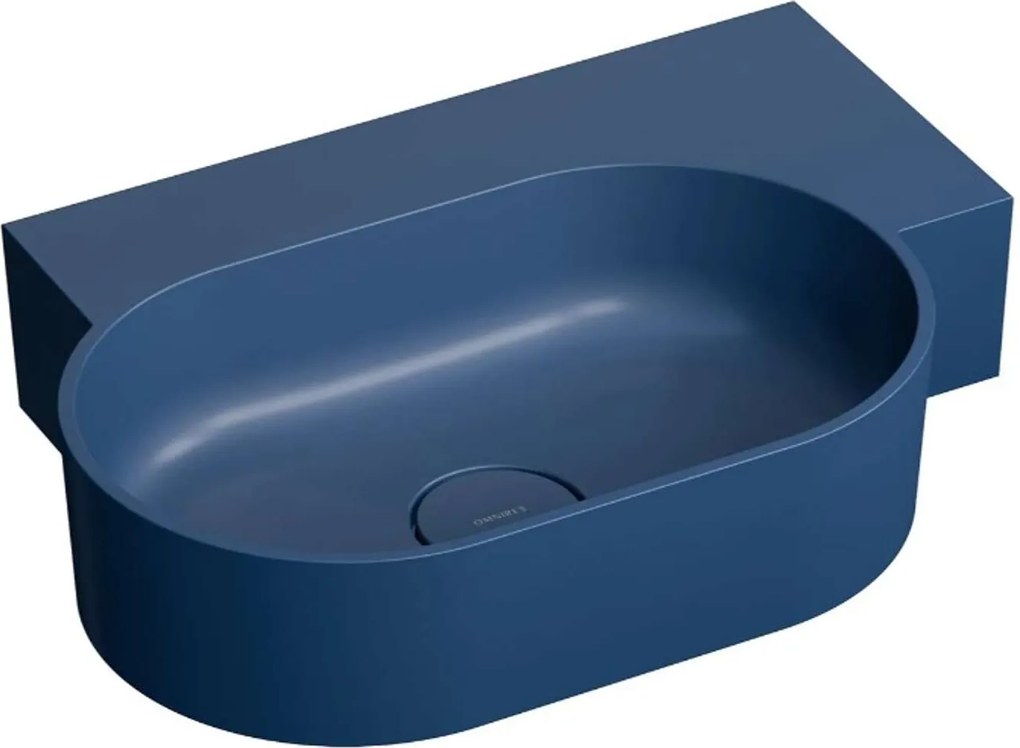 OMNIRES Ovo M+ - Umyvadlo 56x39 cm, bez přepadu, bez otvoru pro baterii, pravé, matná modrá OVO555UWPMB