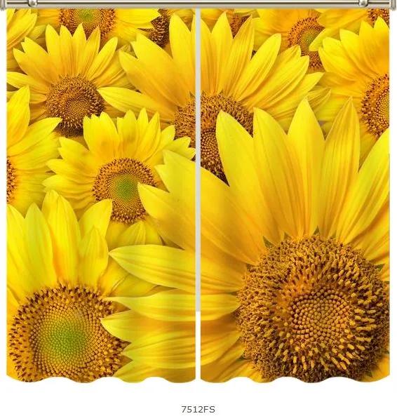 Black out závěsy 3D nebo voálové záclony 3D motiv 7512 Květy slunečnic, Rozměry Voálové záclony 2x145x260cm