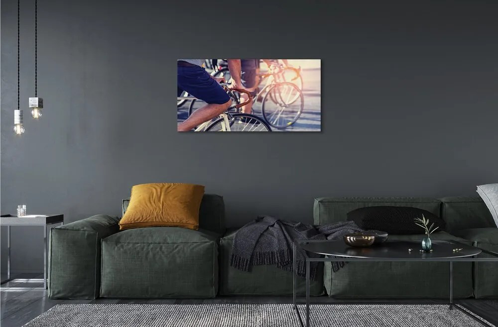 Obraz na skle cyklisté lidí 120x60 cm