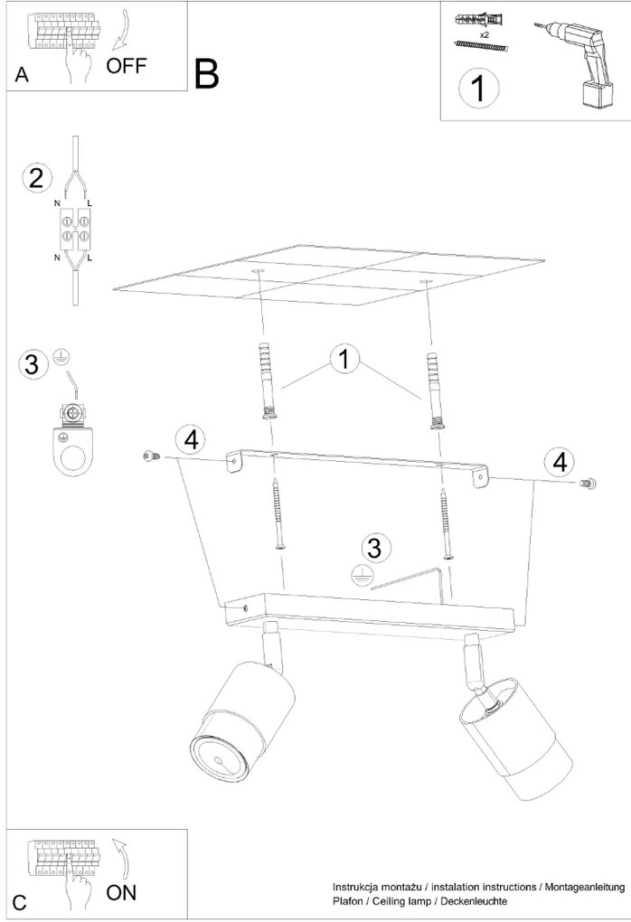 Bodové svítidlo Nero, 2x černé kovové stínítko, (možnost polohování), ch