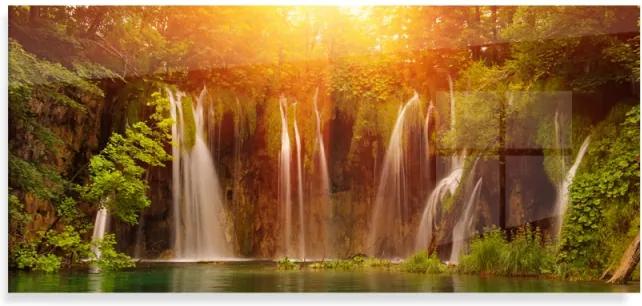 Skleněný obraz 110x50 - Vodopády v lese (EXTRA - s vyvrtanými dírami) - Sablo.cz