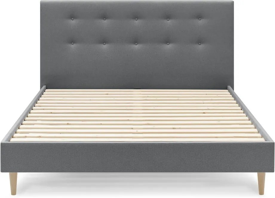 Tmavě šedá dvoulůžková postel Bobochic Paris Rory Light, 180 x 200 cm