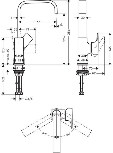 Hansgrohe Metropol Umyvadlová baterie 230 s boční pákou, zlatá 32511990