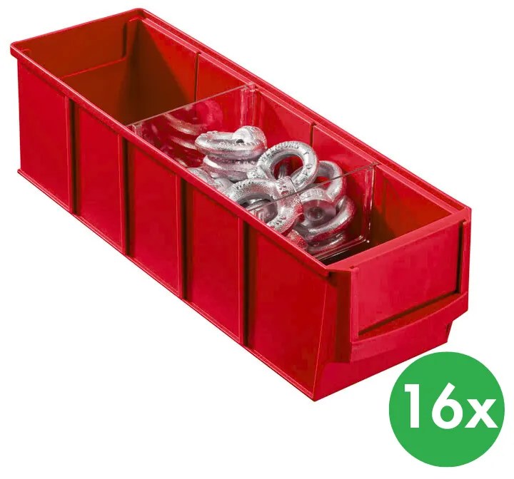 Plastový regálový box ShelfBox typ A - 91 x 300 x 81 mm, 16 ks, červený