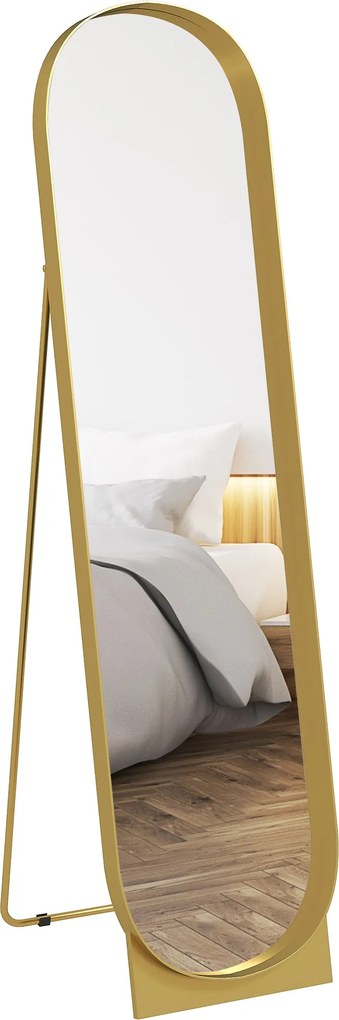 HOMCOM Vysoké Zrcadlo 40x150 cm, Moderní Vertikální Zrcadlo s Metalovým Rámem a Ochrannou Fólií proti Rozbíjení, Stojící nebo Montované na Zeď, do Lož