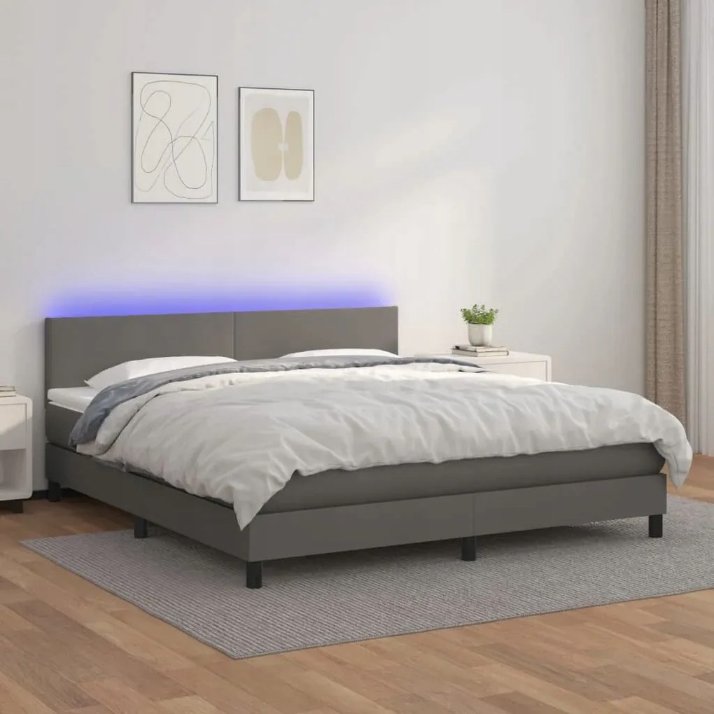 Box Spring Postel S Matrací A Led Šedá Umělá Kůže Šedá Hladký design 160