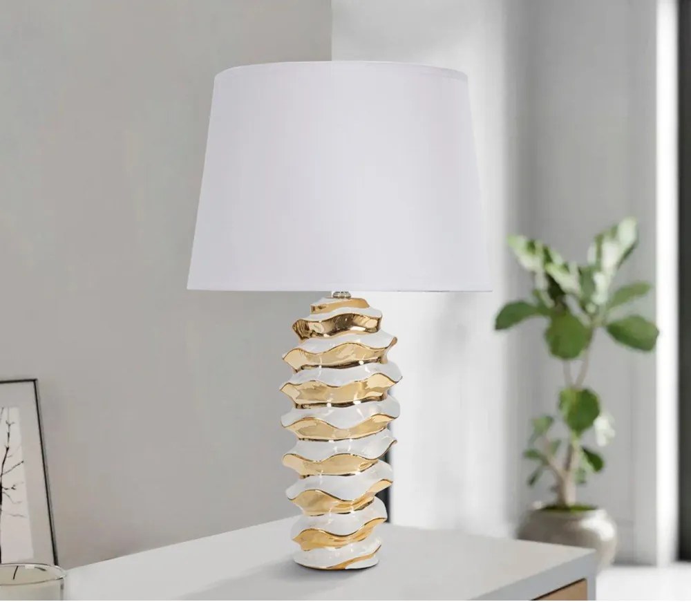 Bílá/ve zlaté barvě keramická stolní lampa s textilním stínidlem (výška 53 cm) Glam Space – Mauro Ferretti