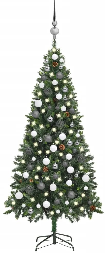 3077893 vidaXL Umělý vánoční stromek s LED sadou koulí a šiškami 180 cm
