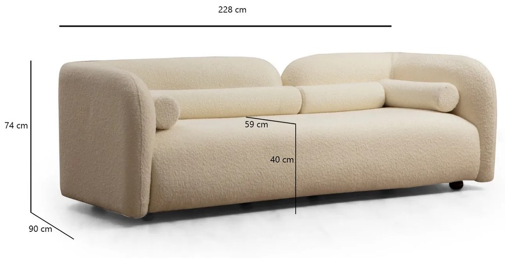 Designová 3-místná sedačka Zahira 228 cm krémová