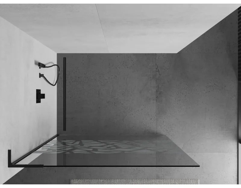 Mexen Kioto L, sprchová zástěna Walk-In 110 x 200 cm, 8mm čiré sklo bílý vzor, černý profil, 800-110-103-70-85