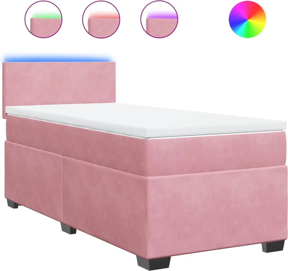 Box spring postel s matrací růžová 90x200 cm samet 3288509