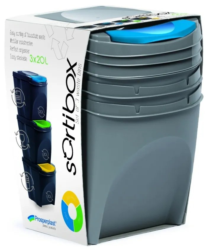 Koš na tříděný odpad Sortibox 25 l, 3 ks, antracit IKWB20S3 – S433