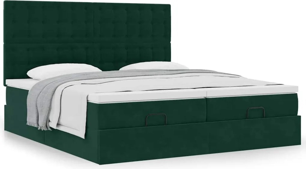 Osmanský rám postele s matrací tmavě zelená 200x200cm samet 3313817