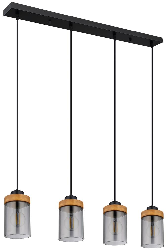 GLOBO Závěsné moderní světlo nad jídelní stůl FINCA, 4xE27, 40W, černé, dřevěné 15557-4H