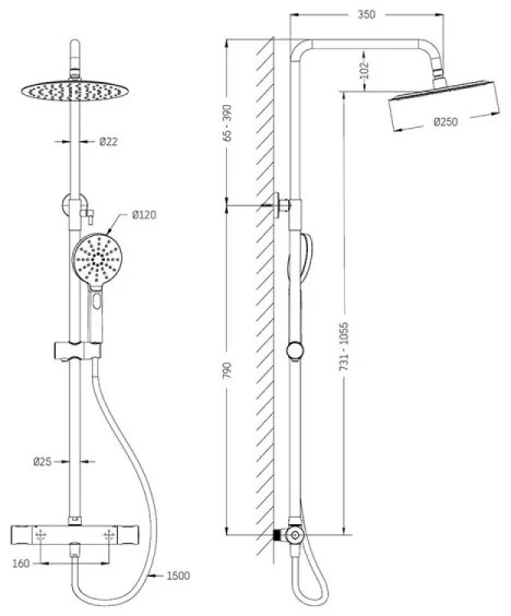 Sprchová sada s term baterií DRAGOR lesklá mosaz