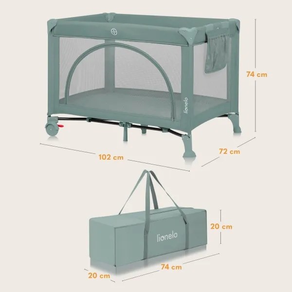 Lionelo - Cestovní postýlka LAURA Green Sage