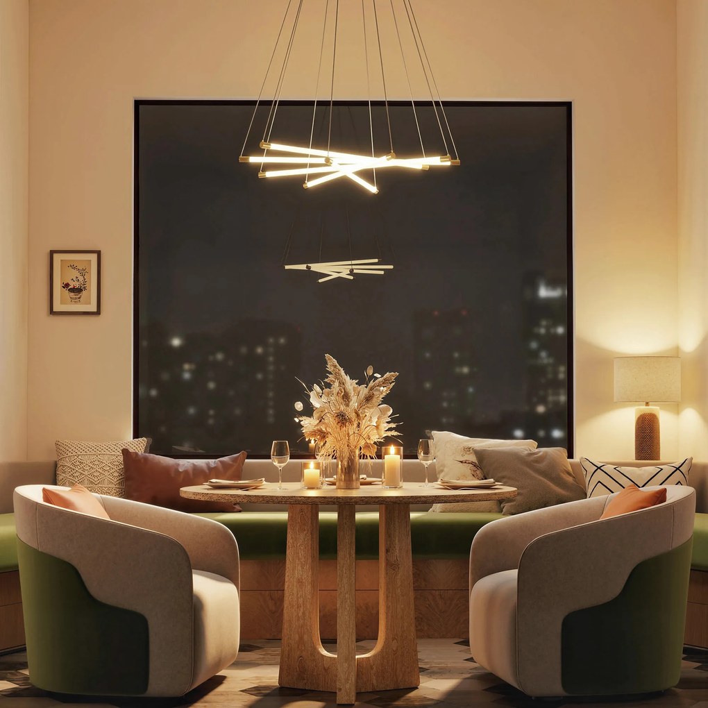 HOMCOM Stropní svítidlo LED, 50 W, 5 nastavitelných světelných trubic, přizpůsobitelné, stropní svítidlo do obývacího pokoje, jídelny, kuchyně, zlatá…