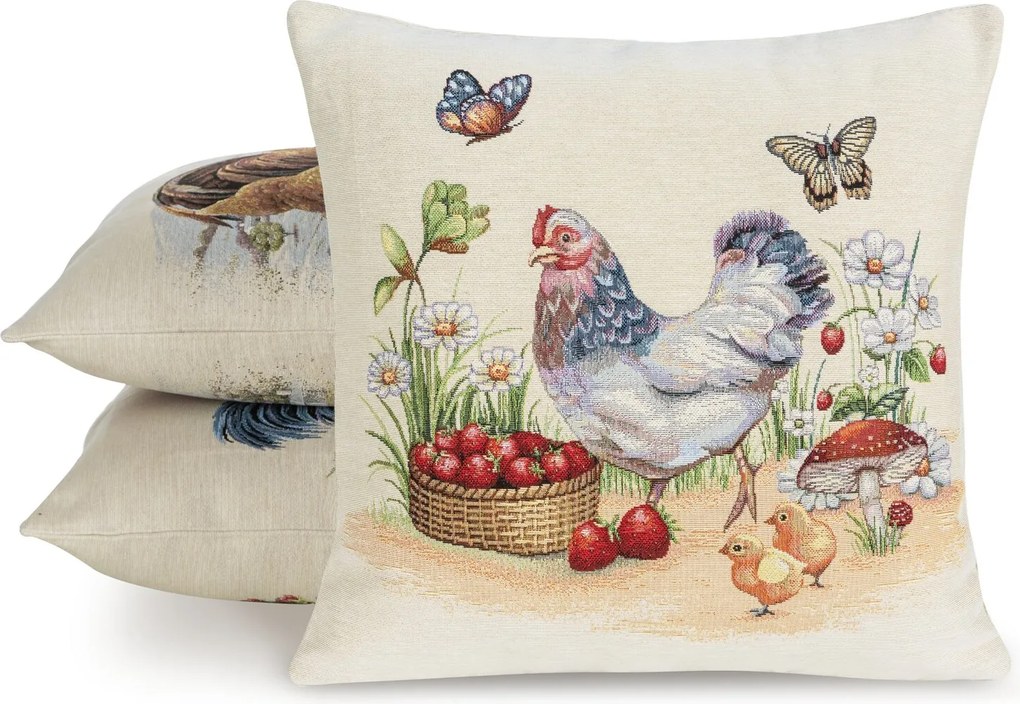 GOBELÍNOVÁ DEKORAČNÍ POVLAK NA POLŠTÁŘ FOWL1 45X45 CM VZOROVANÁ