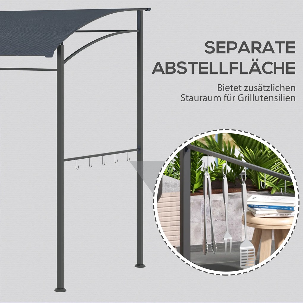 Outsunny altán na grilování stříška na grilování UV odolná voděodolná s háčky ocelový rám polyester šedá 215 x 150 x 174/220 cm pro zahradu a terasu …