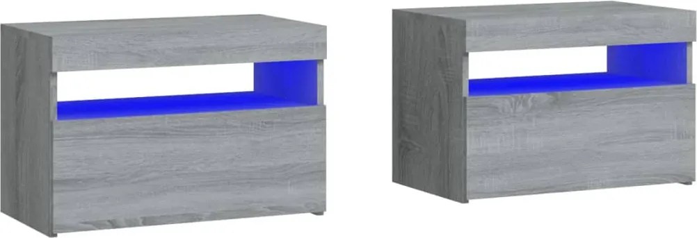Noční stolky 2 ks s LED osvětlením šedé sonoma 60 x 35 x 40 cm 3152829