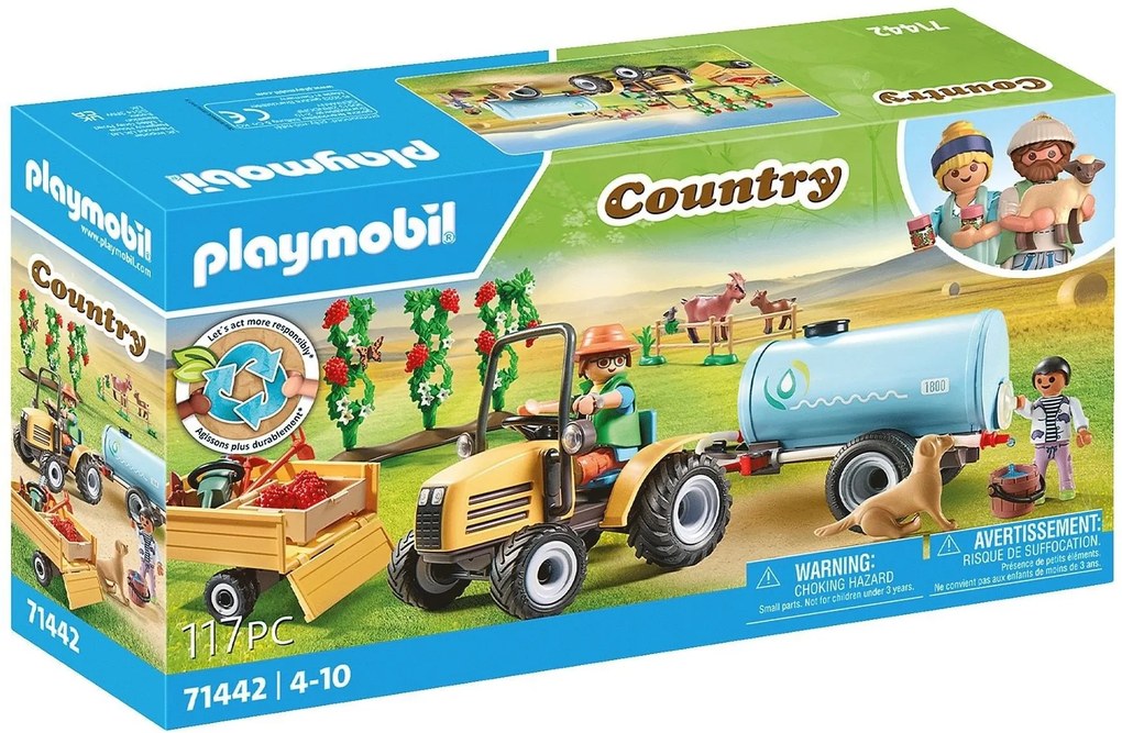 Set figurek a příslušenství playmobil 71442 traktor s přívěsem a nádrží na vodu