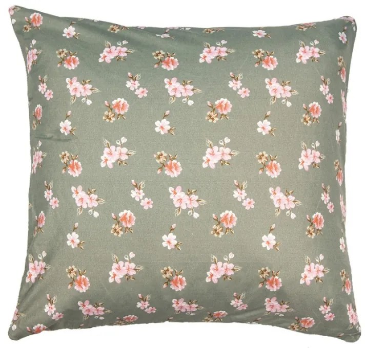 Zeleno-béžový patchwork povlak na polštář s drobnými květy Selma L – 50x50 cm