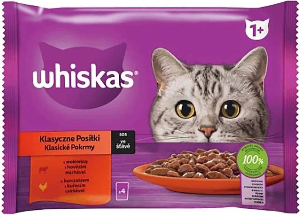 Whiskas Kapsička pro kočky Klasický výběr se zeleninou ve šťávě 4 x 85 g