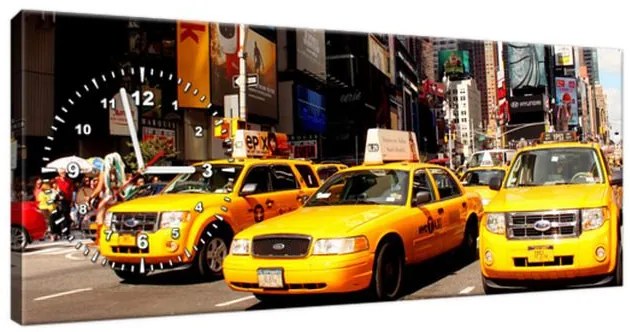 Tištěný obraz s hodinami New York Taxi - Prayitno 100x40cm ZP821A_1I