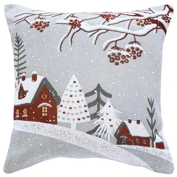 SCANquilt povlak MOTIV zimní domky bíločervená 45 x 45 cm