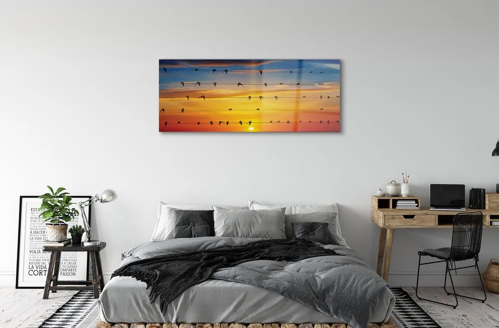 akrylový obraz Ptáci na lanech západu slunce 120x60 cm