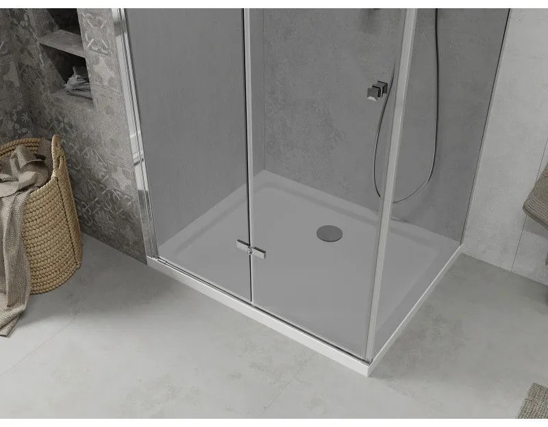 Mexen Lima, sprchový kout se skládacími dveřmi 70 (dveře) x 80 (stěna) cm, 6mm šedé sklo, chromový profil + slim sprchová vanička bílá + chromový sifon, 856-070-080-01-40-4010