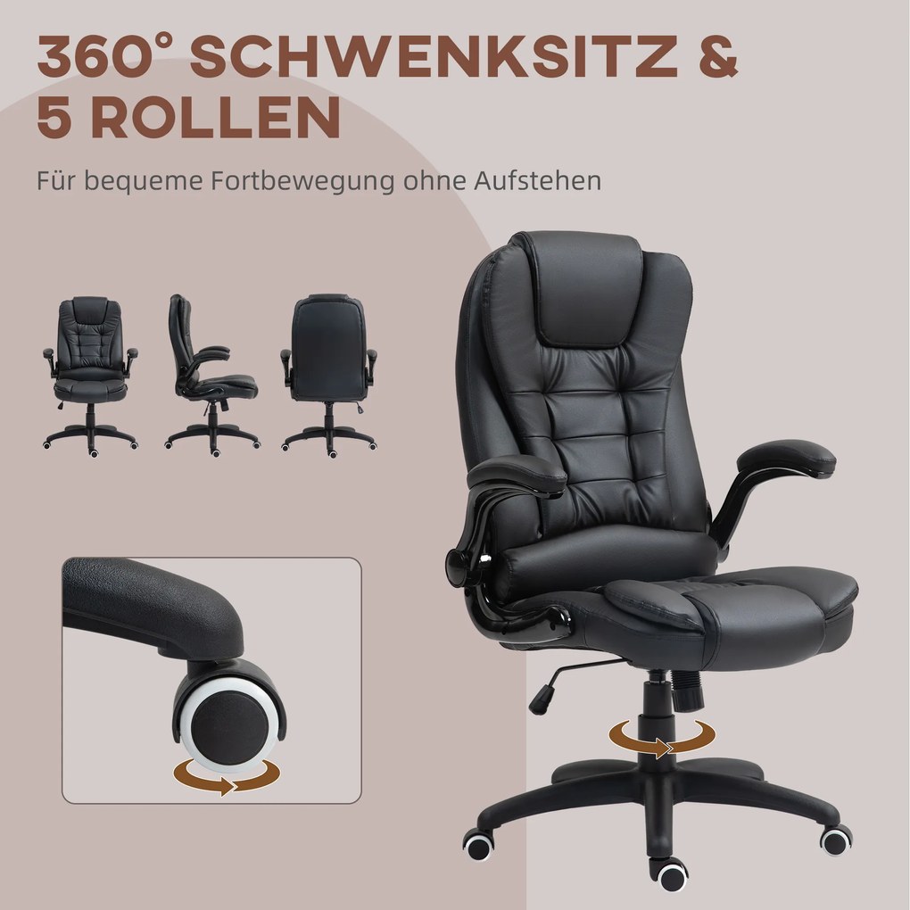 HOMCOM Kancelářská židle HOMCOM, ergonomická manažerská židle s houpací funkcí, sklopné područky, výškově nastavitelná kancelářská židle s otočnou fu…