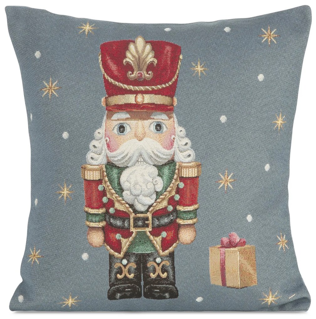 VÁNOČNÍ GOBELÍNOVÁ DEKORAČNÍ POVLAK NA POLŠTÁŘ NUTCRACKER 45X45 CM VZOROVANÁ
