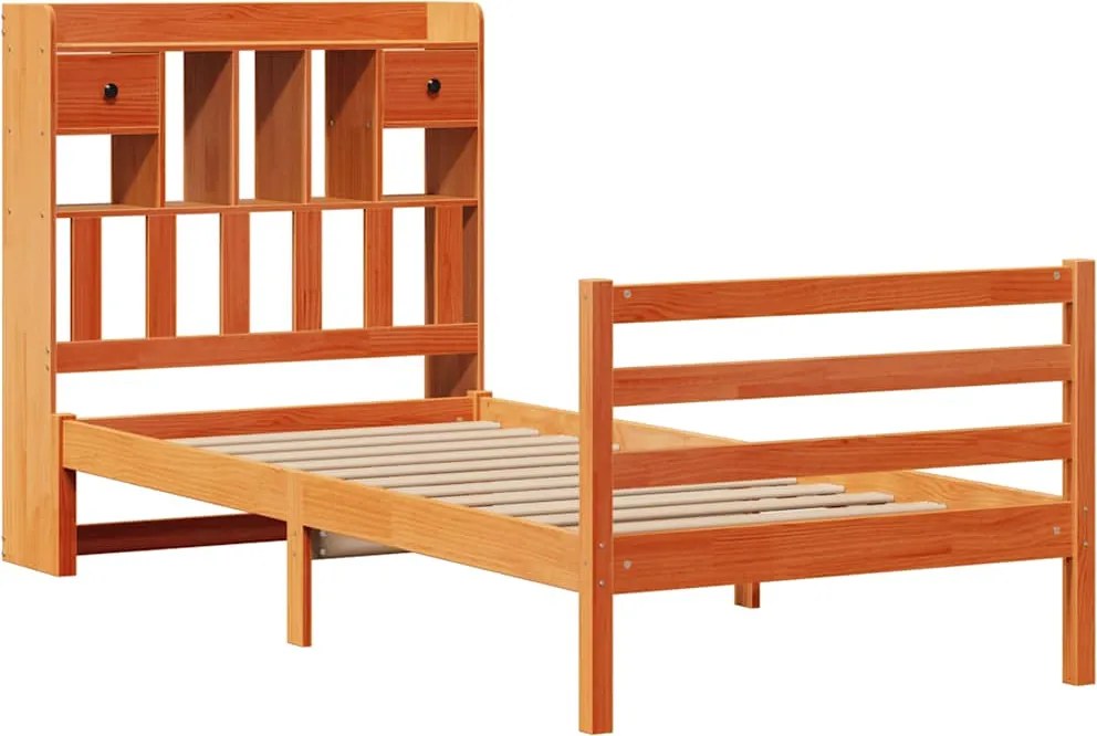 Postel s knihovnou bez matrace hnědá 75x190 cm masivní borovice 3321948