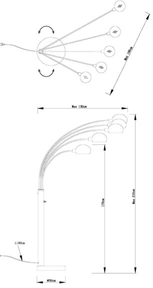 Globo 58228NB - Stojací lampa SEYMOUR 5xE14/40W/230V černá