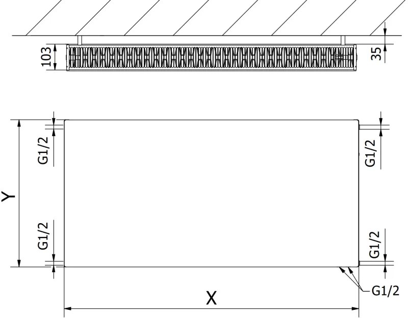 Mexen, Plochý panelový radiátor Mexen CVF22 600 x 1500 mm, spodní připojení, 2374 W, černý - W622F-060-150-70