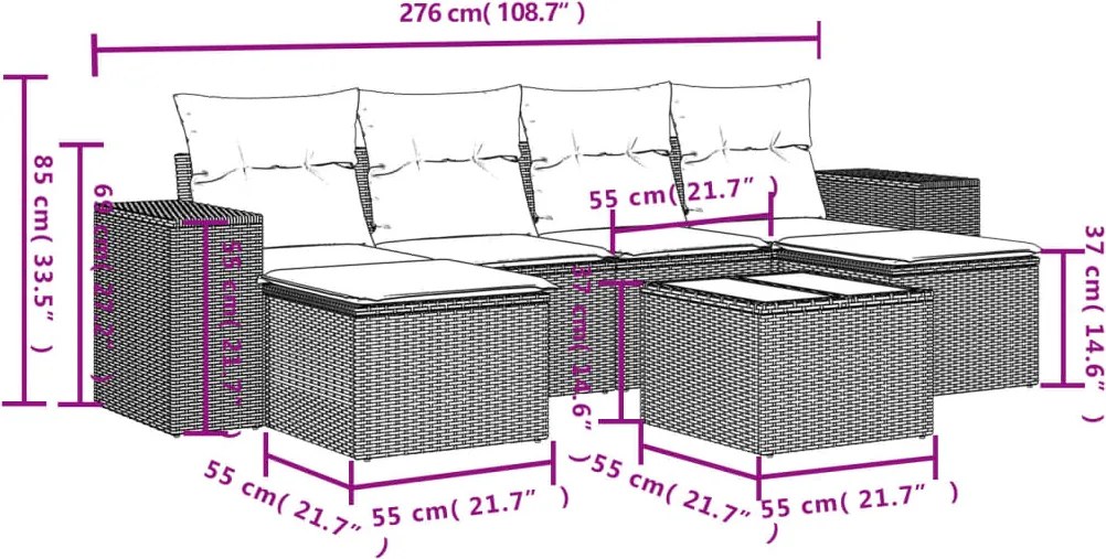 7dílná zahradní sedací souprava s poduškami hnědá polyratan 3255270