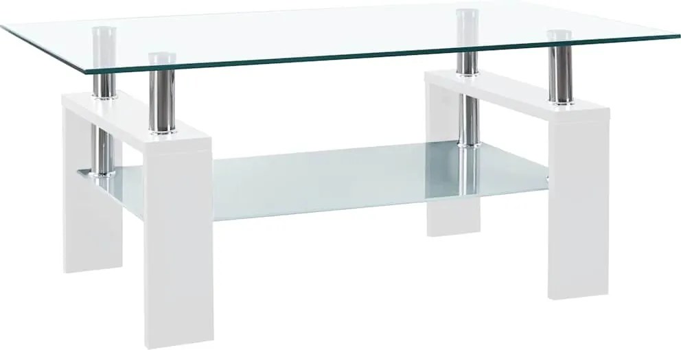 Konferenční stolek bílý a průhledný 95x55x40 cm tvrzené sklo 330304