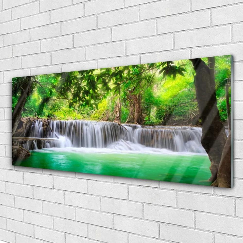 akrylový obraz Vodopád Jezero Les Příroda 125x50 cm