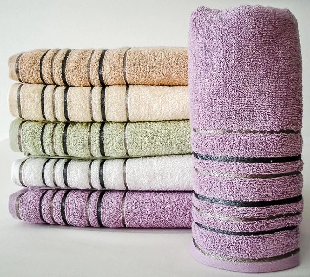 Praktik Froté ručník ZARA, fialový s proužkovanou bordurou, 40x60cm