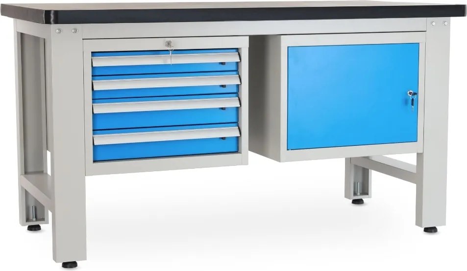 Dílenský stůl Solid MDF-41, 150 cm, 2 závěsné boxy, černá