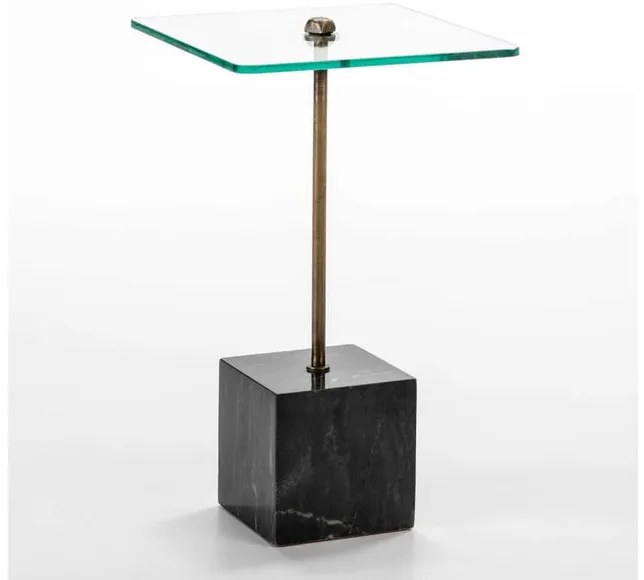 Odkládací stolek ze skla a černého mramoru Thai Natura Delirium, Ø 40 cm