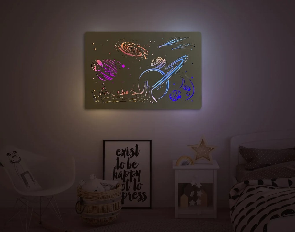 Li-Go "Vesmír" světelný obraz RGB 230V 90x60 cm provedení povrchu: dub světlý
