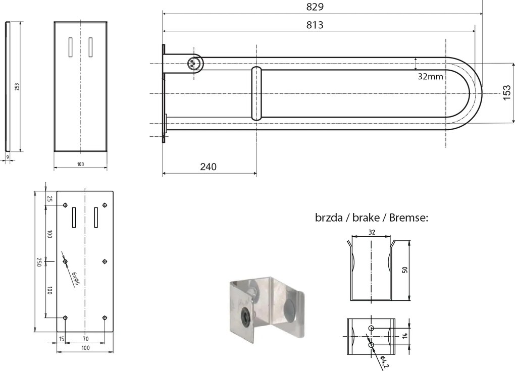 Sapho, Madlo sklopné 813mm, černá, XH518B