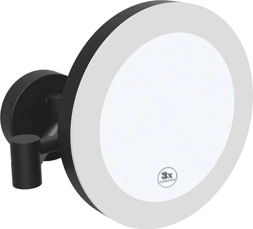 Sapho X-Round - Kosmetické nástěnné zrcátko Black s LED osvětlením, matná černá XR016B