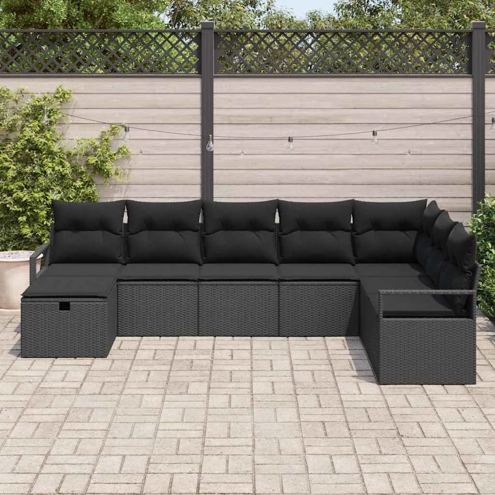 Set pohovek 8 ks 8-Počet míst Černá polyratan 3359232