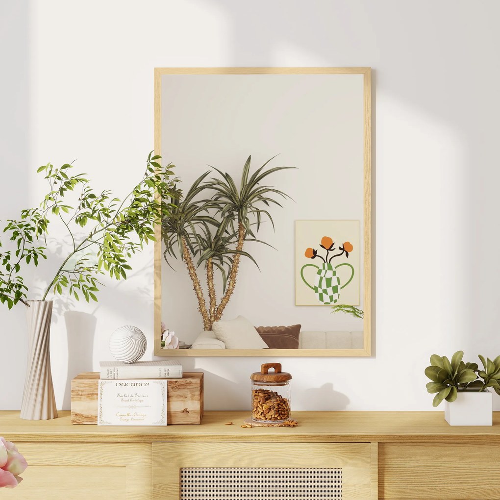 HOMCOM obdélné zrcadlo 60 × 80 cm — rám z přírodního dřeva