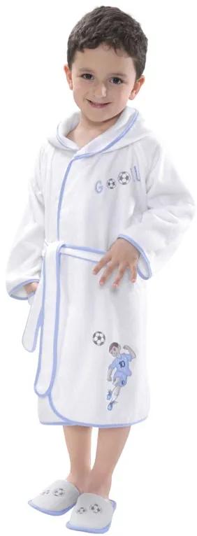 Soft Cotton Dětský župan FOOTBALLER s kapucí v dárkovém balení 4 roky (vel.104 cm) Bílá / modrá výšivka
